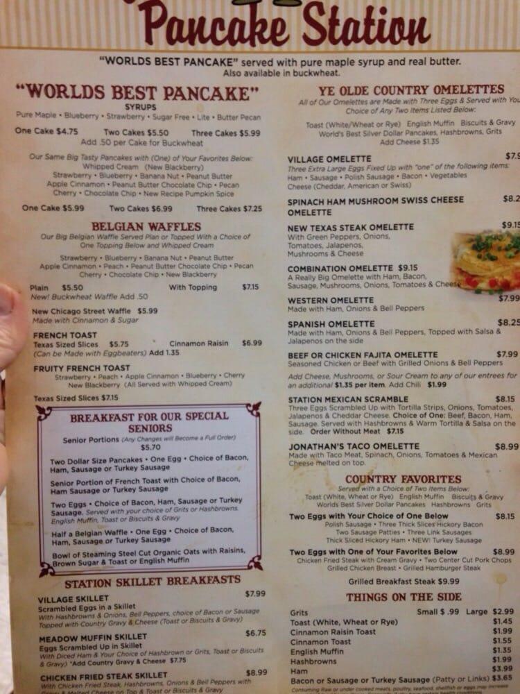Menu at Ye Olde Pancake Station restaurant, Amarillo