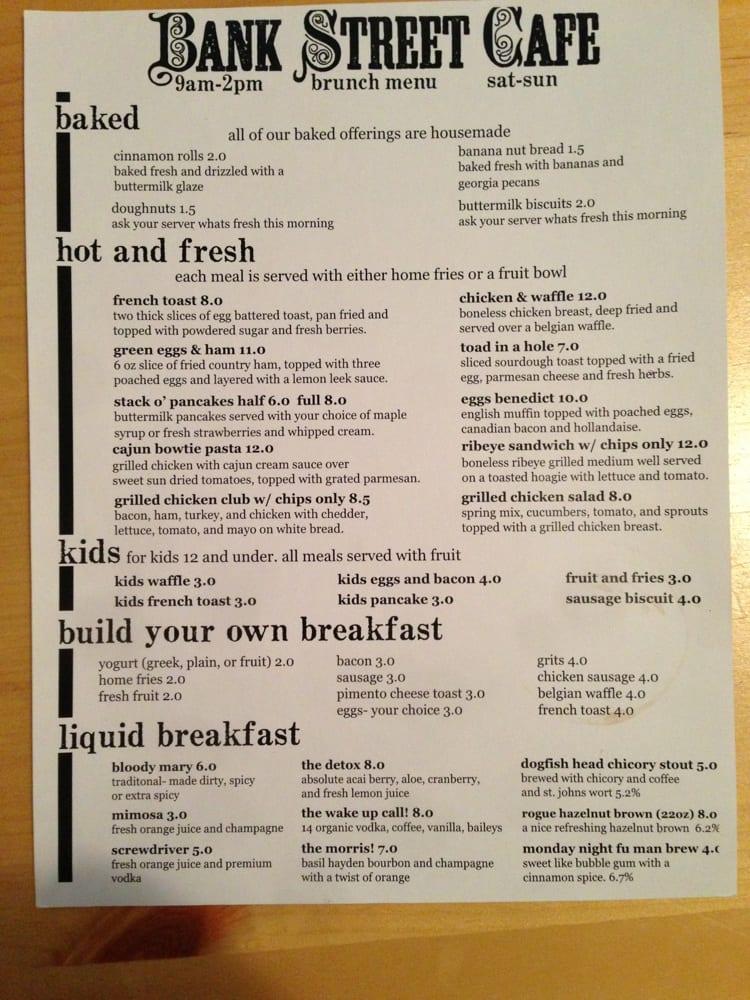 Menu at Bank Street Cafe, Griffin