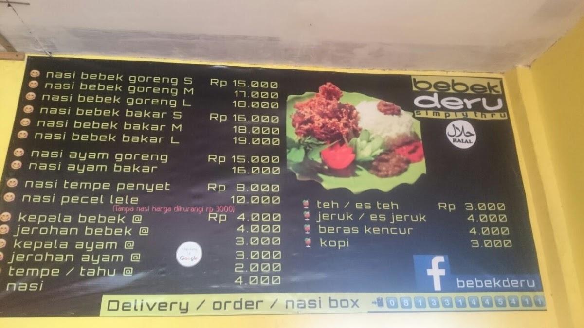 Carta del restaurante Bebek Deru, Candi Wates