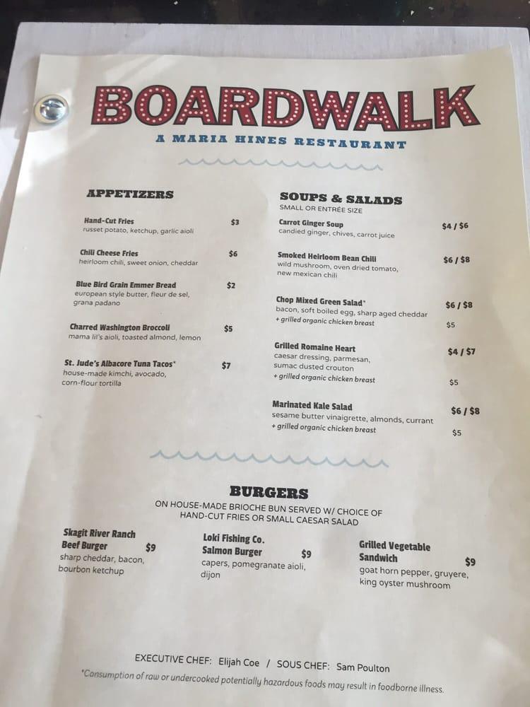 Menu at Boardwalk restaurant, Redmond