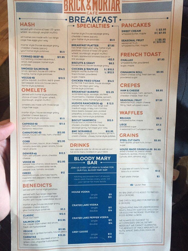 Menu at Brick & Mortar Café cafe, Albany