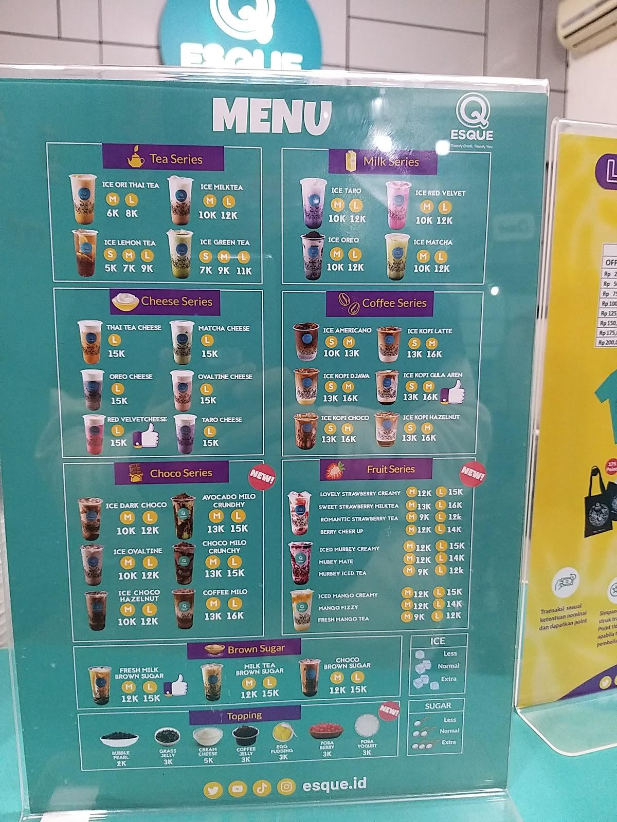 Menu at Esque Timbul 20 UNIMUS cafe, Semarang