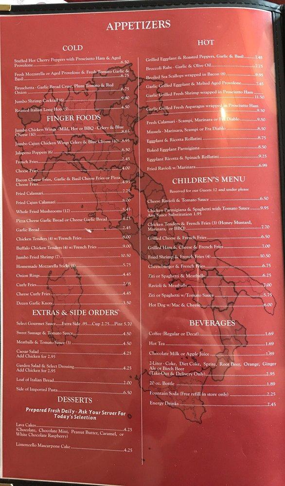 Menu at Giuseppe's Gourmet pizzeria, USA