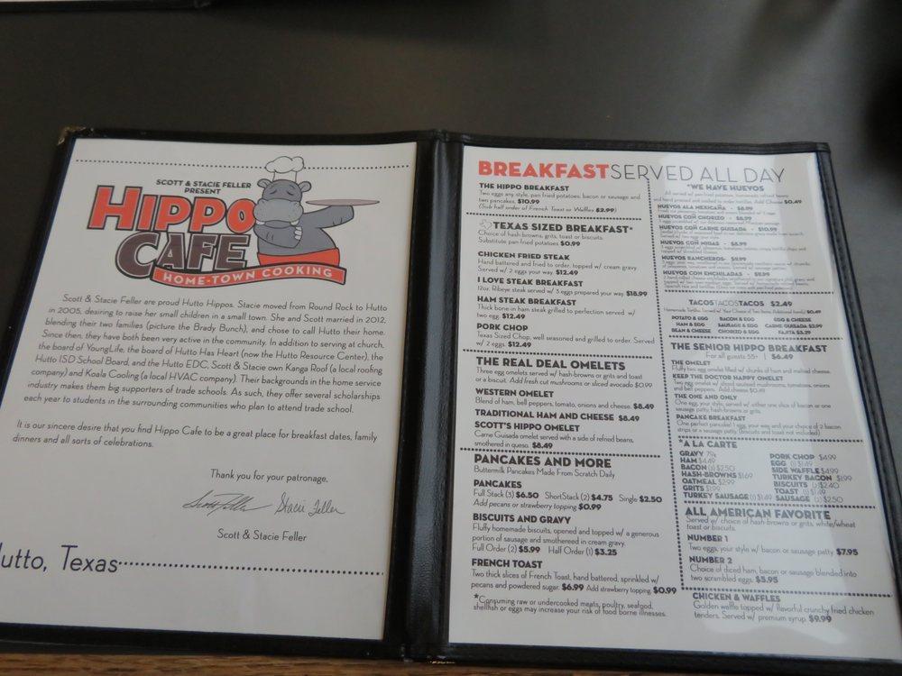 Menu at Hippo Café restaurant, Hutto