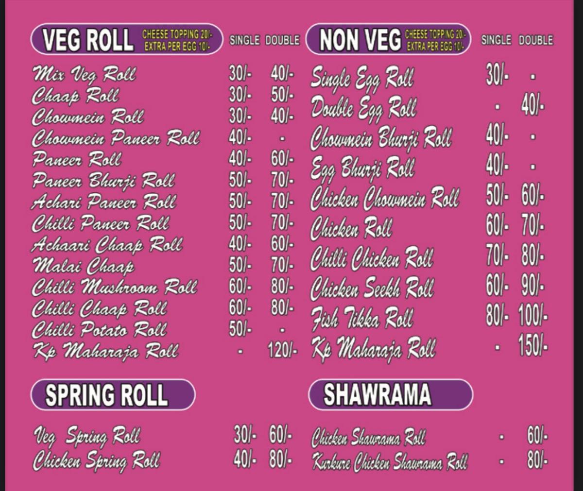 Menu at Kp Rolls, New Delhi