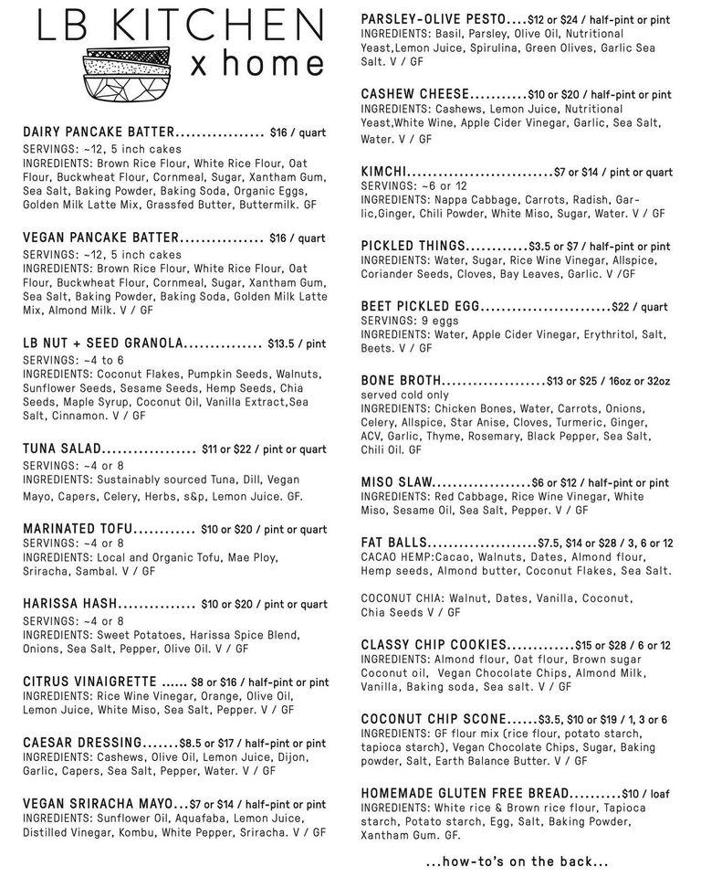Menu at LB Kitchen pub & bar, Portland