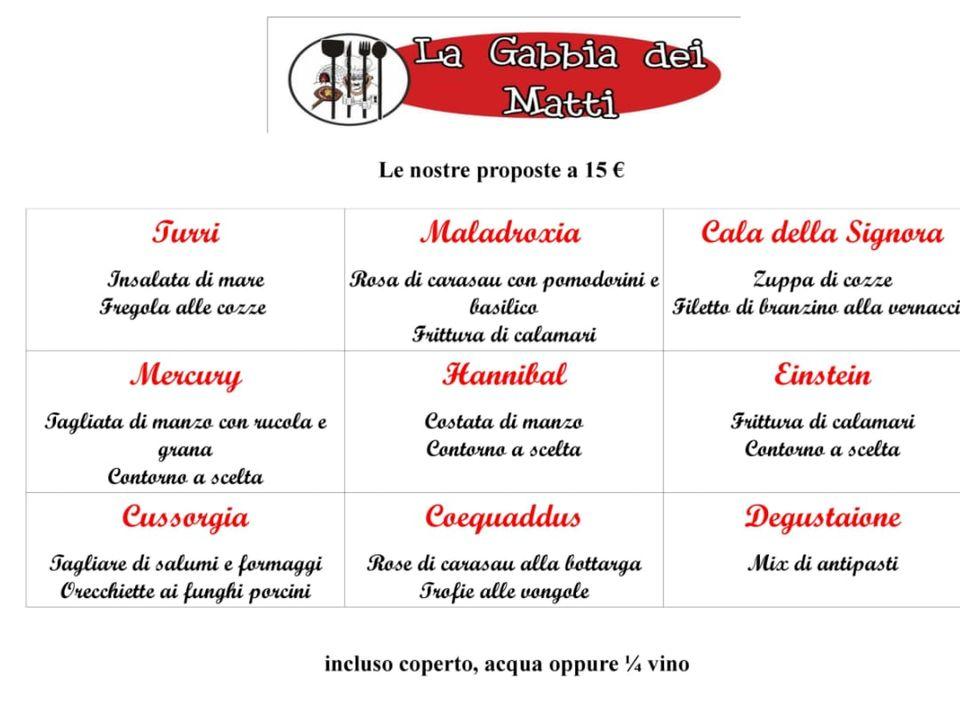 Menu da La Gabbia dei Matti ristorante, Sant'Antioco