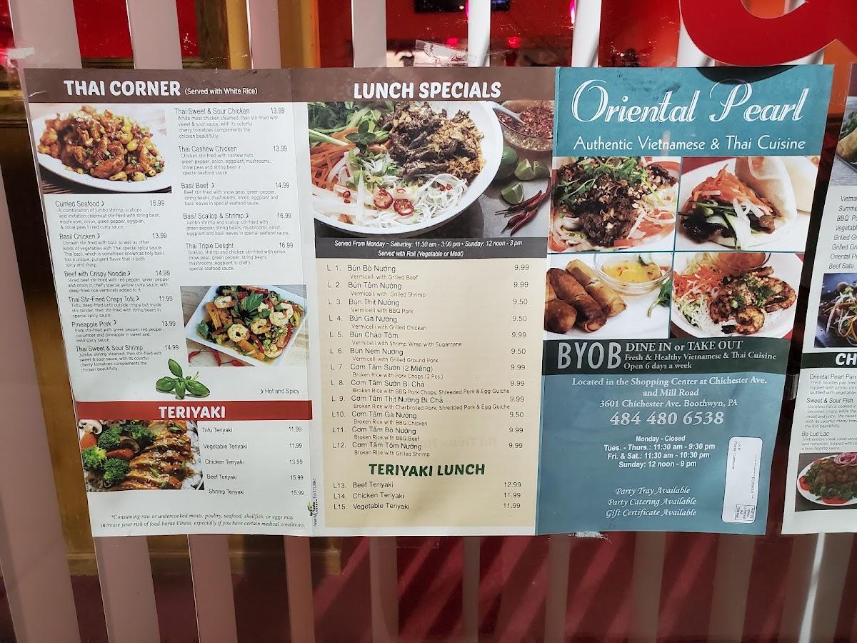 Menu at Oriental Pearl Restaurant, Boothwyn