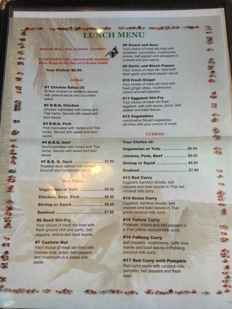 Menu at Pad Thai Cuisine restaurant, Castro Valley