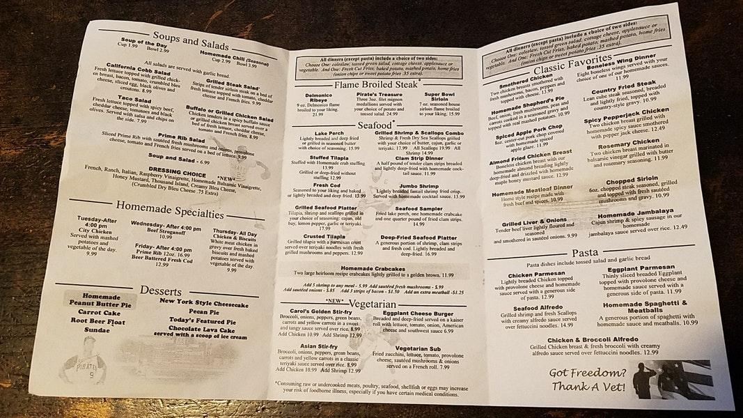 Menu at Pittsburgh Inn steakhouse, Erie