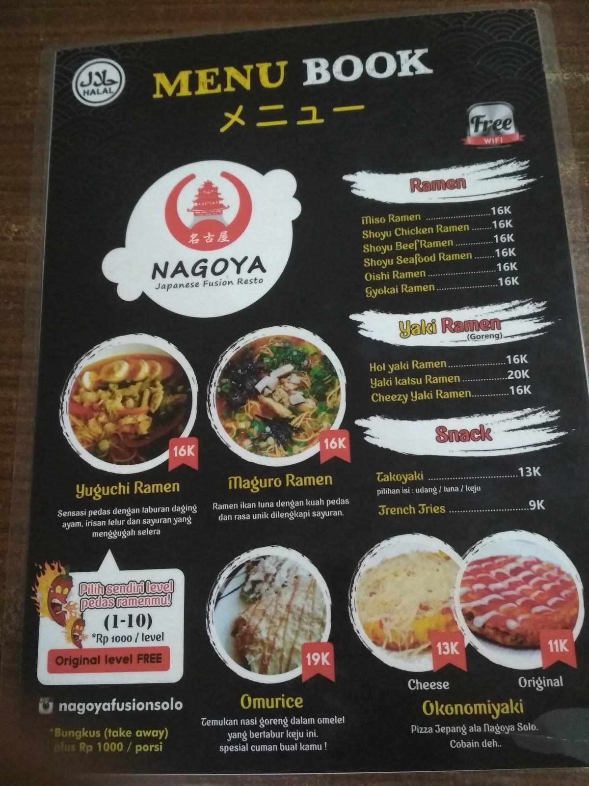 Menu at Restoran Jepang Nagoya restaurant, Surakarta