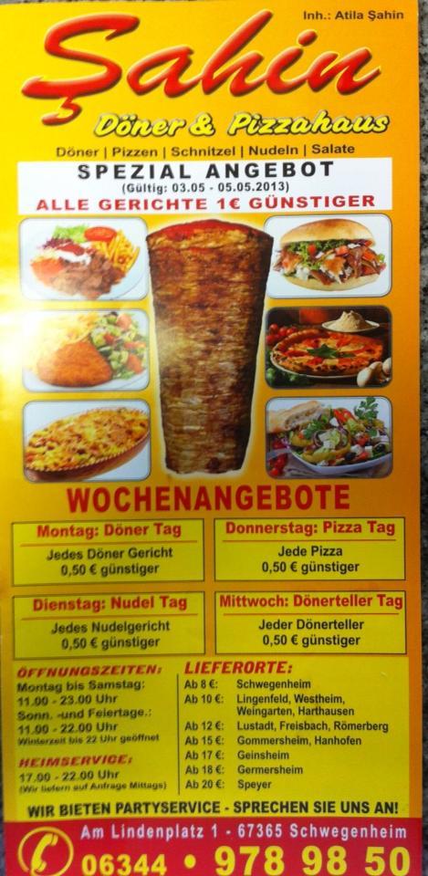 Speisekarte von Sahin Döner und Pizzahaus 1, Schwegenheim