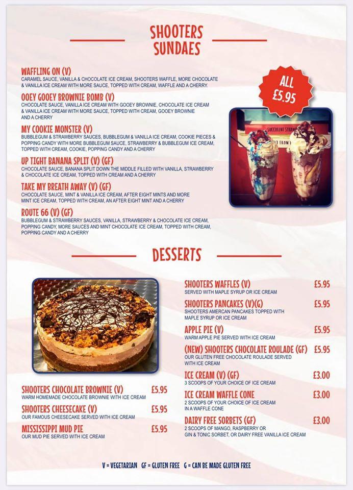Menu at Shooters American Diner restaurant, March