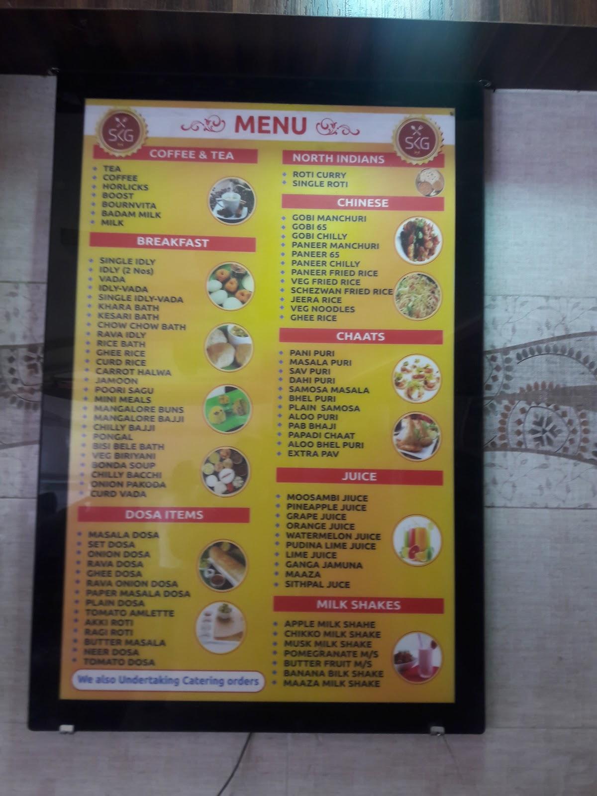 Menu at Shree Krishna Grand, Gauribidanur