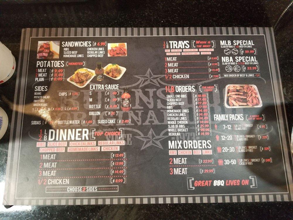 Menu at Burns Original BBQ, Houston, De Priest St