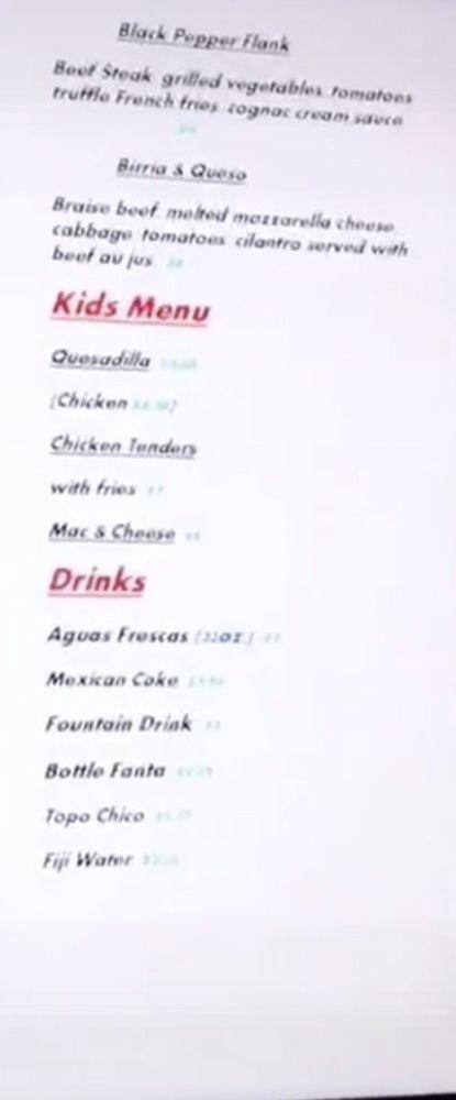Menu at Elotés restaurant, Wolfforth