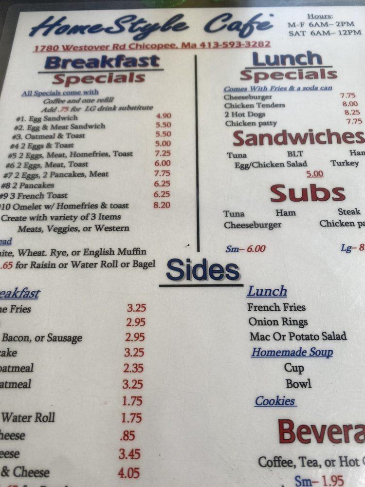 Menu at Homestyle Cafe, Chicopee