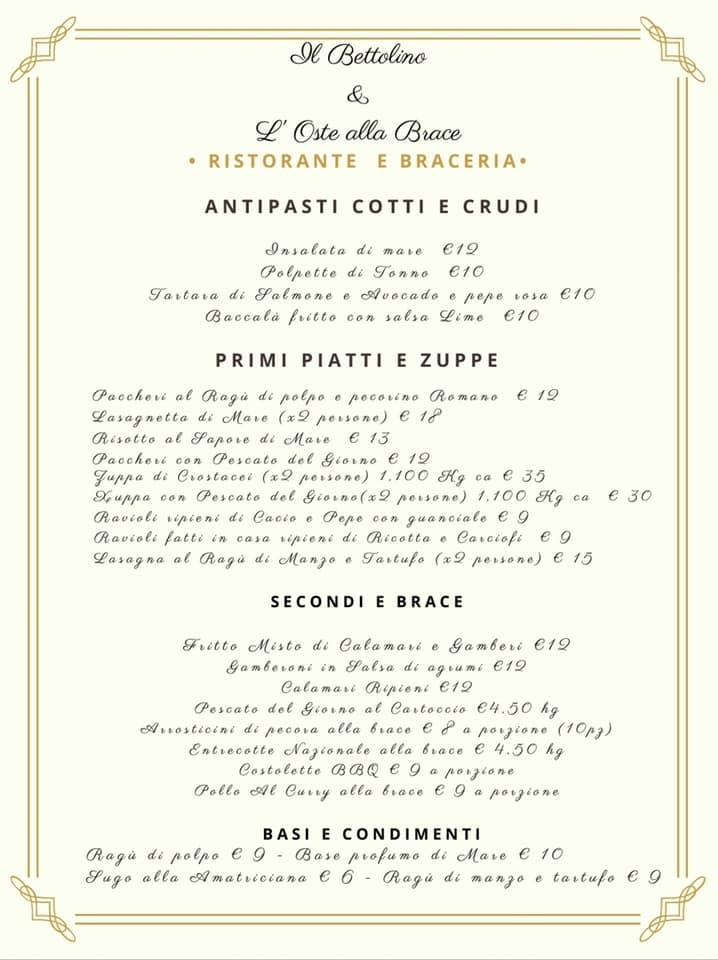 Menu da Il Bettolino ristorante, Santa Marinella