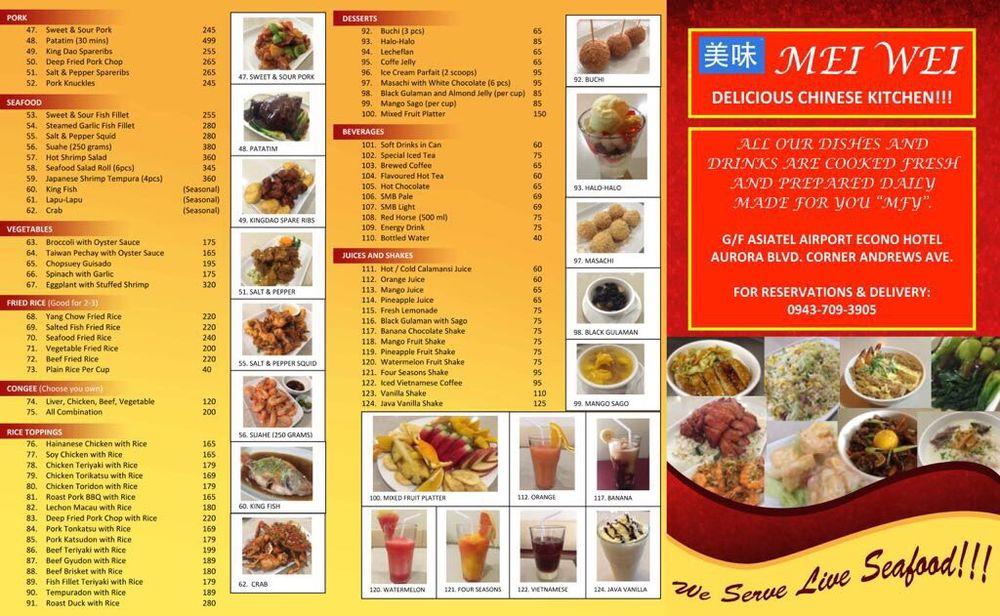 Menu at Mei Wei Chinese Kitchen restaurant, Pasay