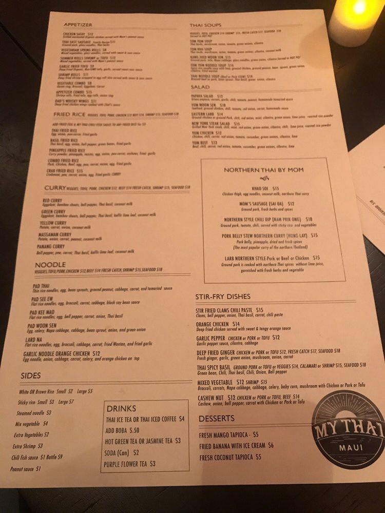 Menu at My Thai Maui restaurant, Kahului