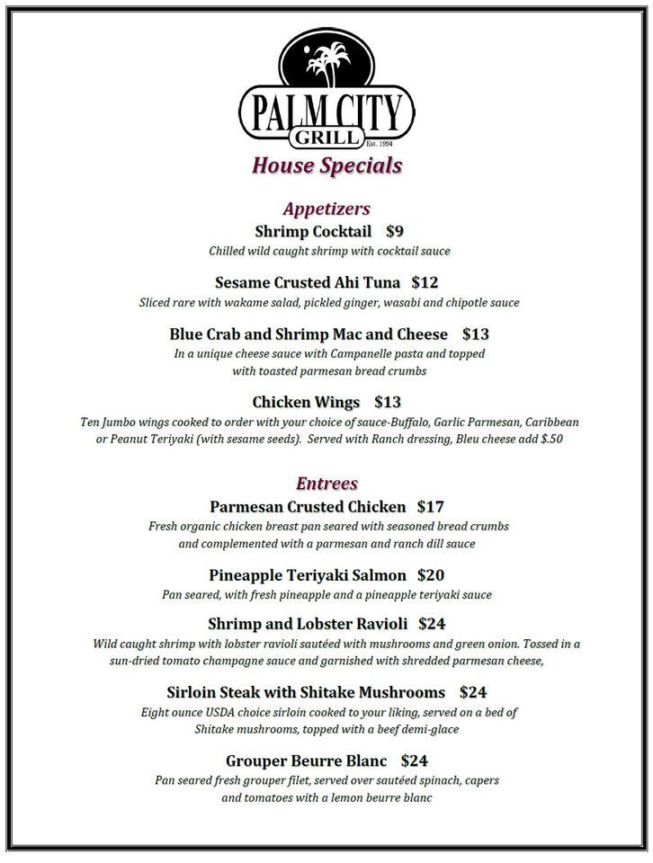 Menu at Palm City Grill pub & bar, Palm City