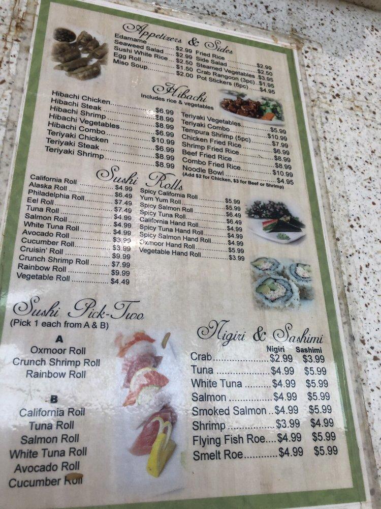 Menu at Rice Hibachi & Sushi Kiosk restaurant, Louisville