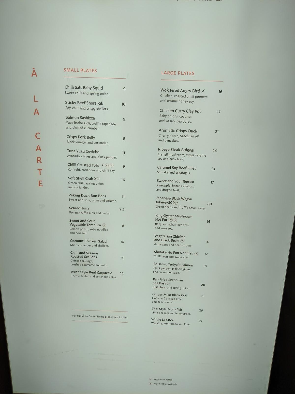 Menu at Tattu Birmingham pub & bar, Birmingham
