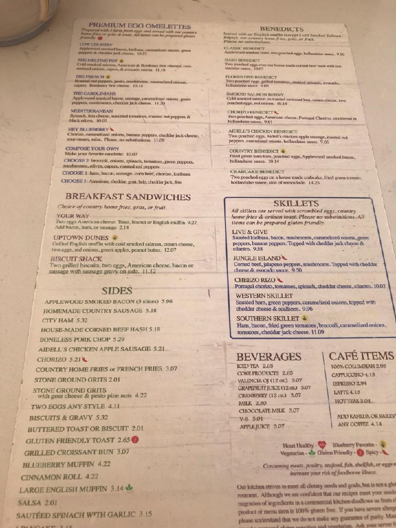 Carta del restaurante Blueberry's Grill, North Myrtle Beach, Hwy 17