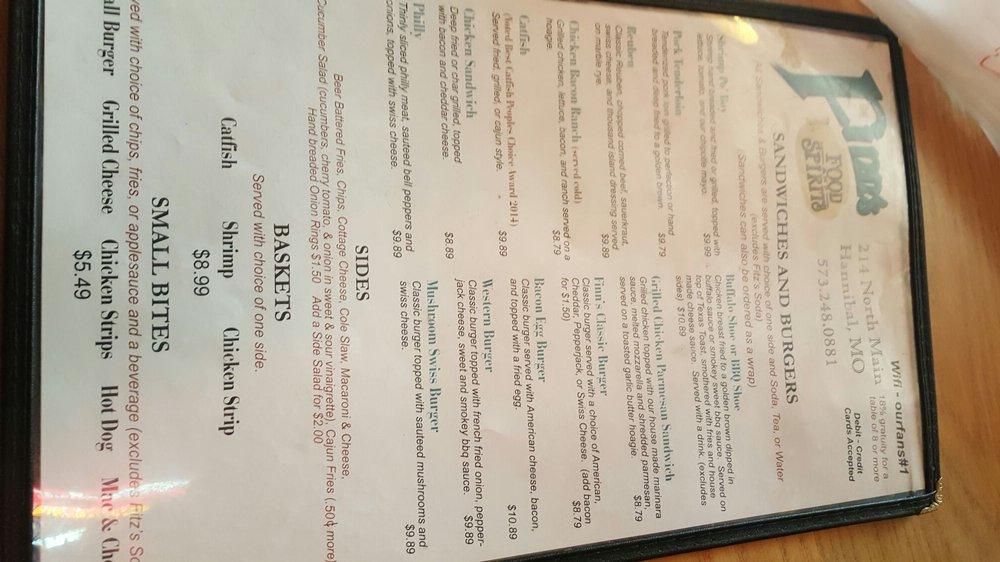 Menu at Finn's Food & Spirits pub & bar, Hannibal