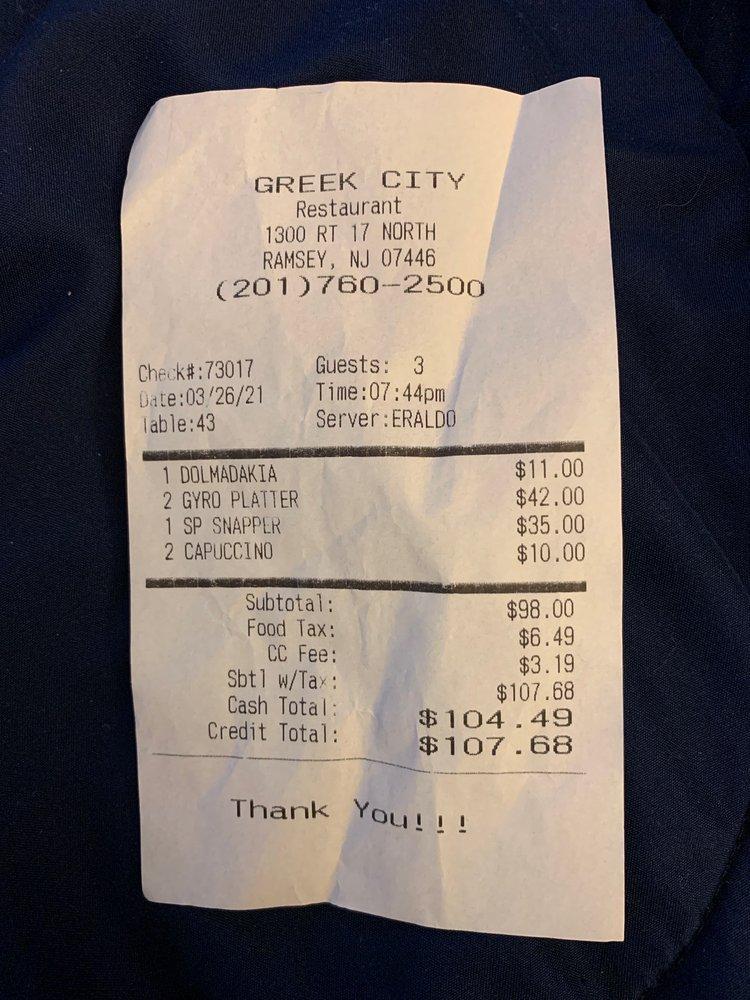 Menu at Greek City Restaurant, Ramsey