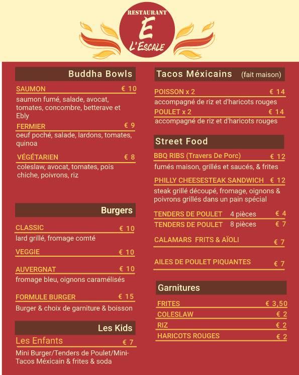 Menu at L'Escale restaurant, Fontaine-lès-Dijon, 21 Rte d'Ahuy