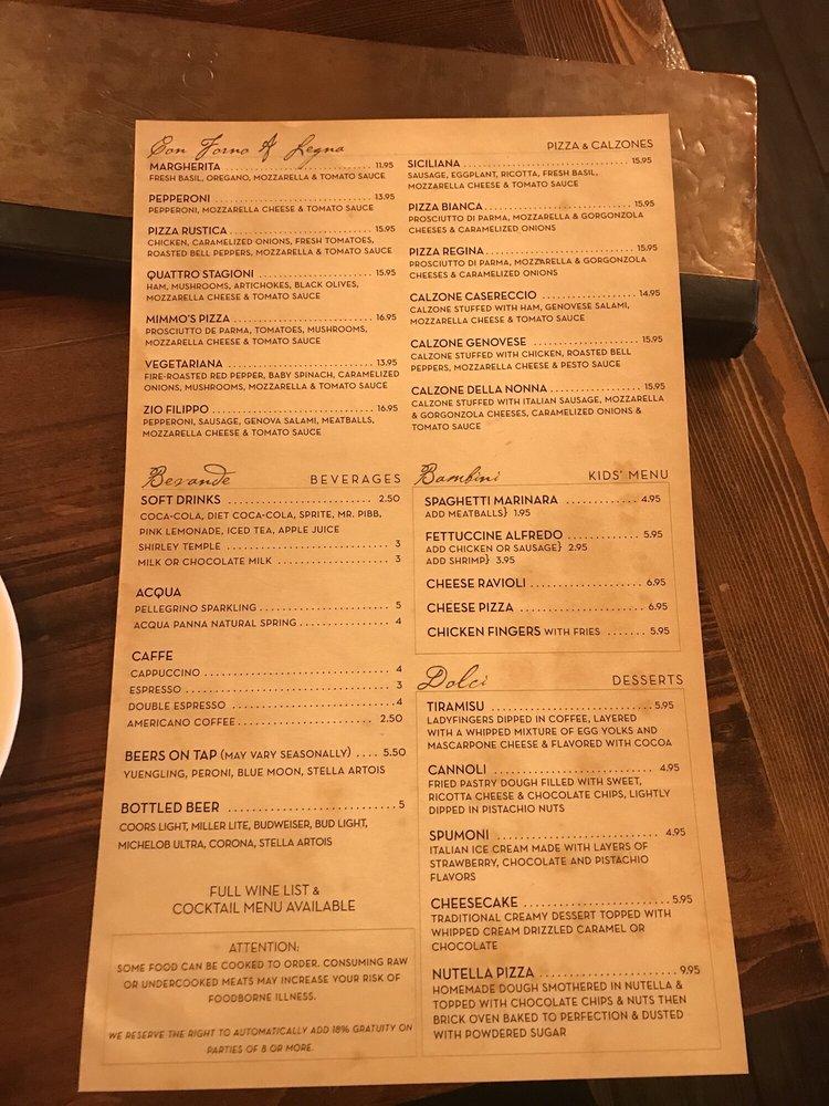 Menu at Mimmo's Ristorante Italiano pub & bar, Destin