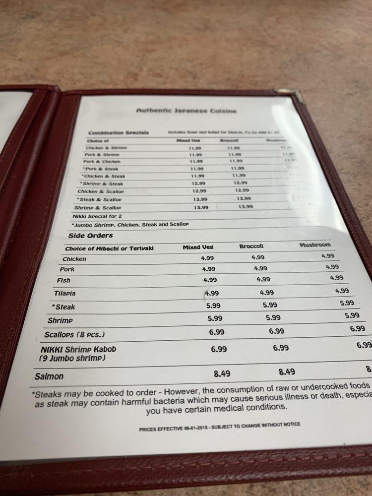Menu at Nikki Japanese Restaurant, Township of Taylorsville