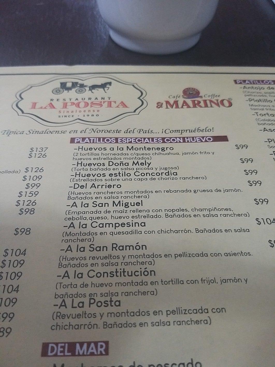 Menu at Restaurante La Posta, Culiacán, Calle Constitución 32