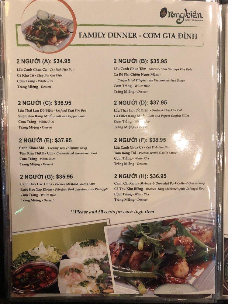 Menu at Rong Biển Restaurant, San Jose