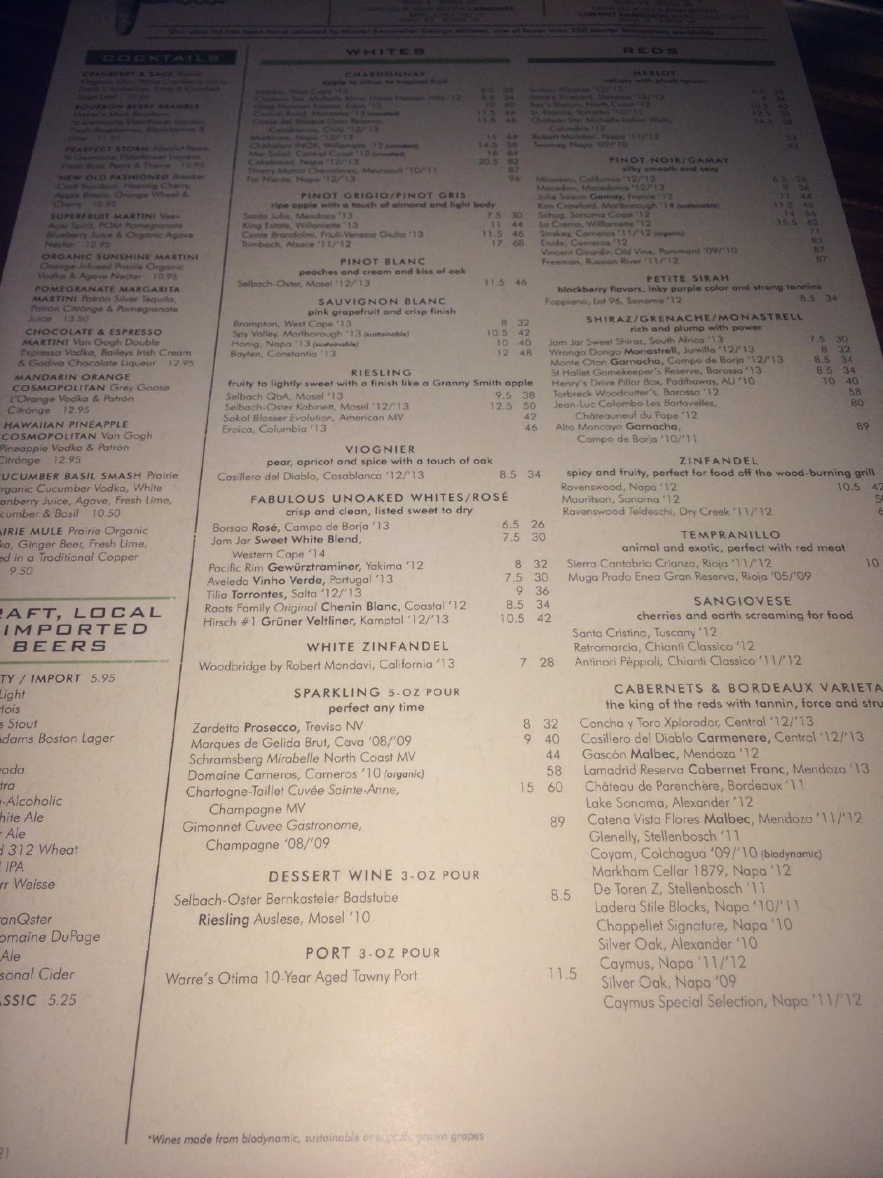 Menu at Seasons 52 pub & bar, Oak Brook, 3 Oakbrook Center