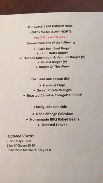 Menu at The Black Bear Inn pub & bar, Moreton-in-Marsh