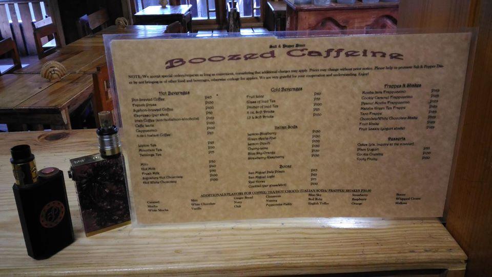 Menu at Boozed Caffeine restaurant, Sagada
