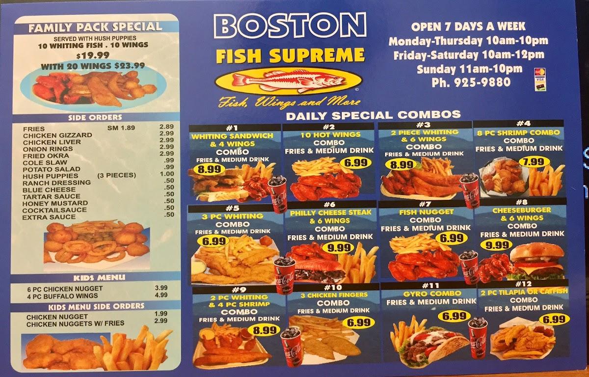 Меню ресторана Boston Fish Supreme, Бирмингем, Bessemer Rd