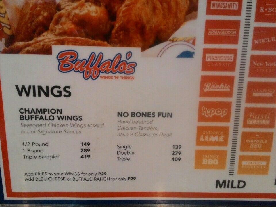 Menu at Buffalo’s Wings N' Things restaurant, Quezon City, M24G+MRC