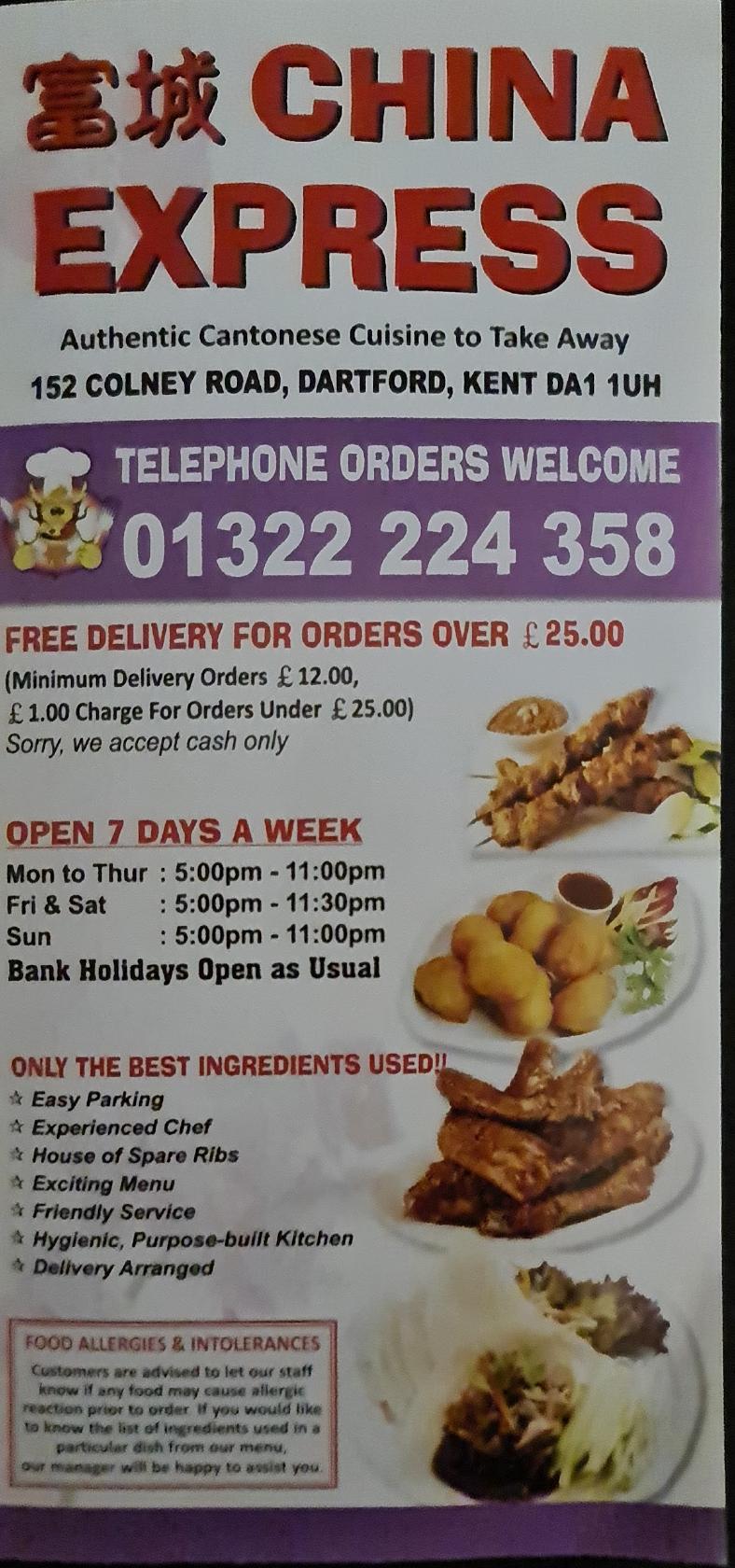 Menu at China Express fast food, Dartford, 152 Colney Rd