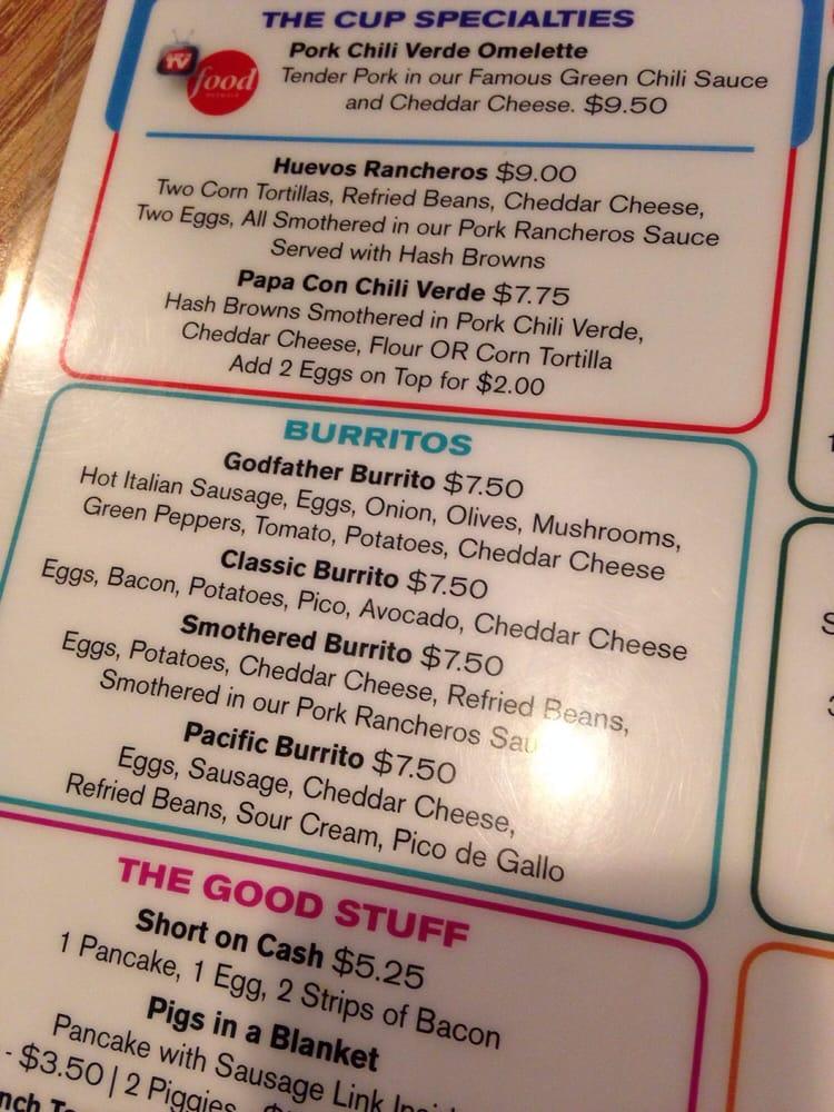 Menu at The Coffee Cup Cafe, Boulder City
