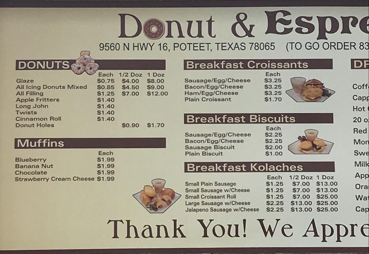 Menu at Donut Espresso And Coffee restaurant, Poteet
