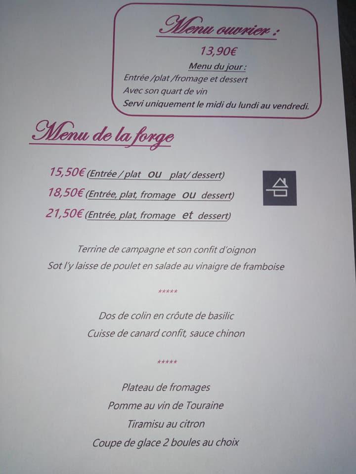 Menu au Restaurant La Forge, Saint-Nicolas-des-Motets