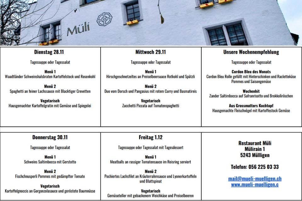 Speisekarte von Restaurant Müli, Mülligen, 1