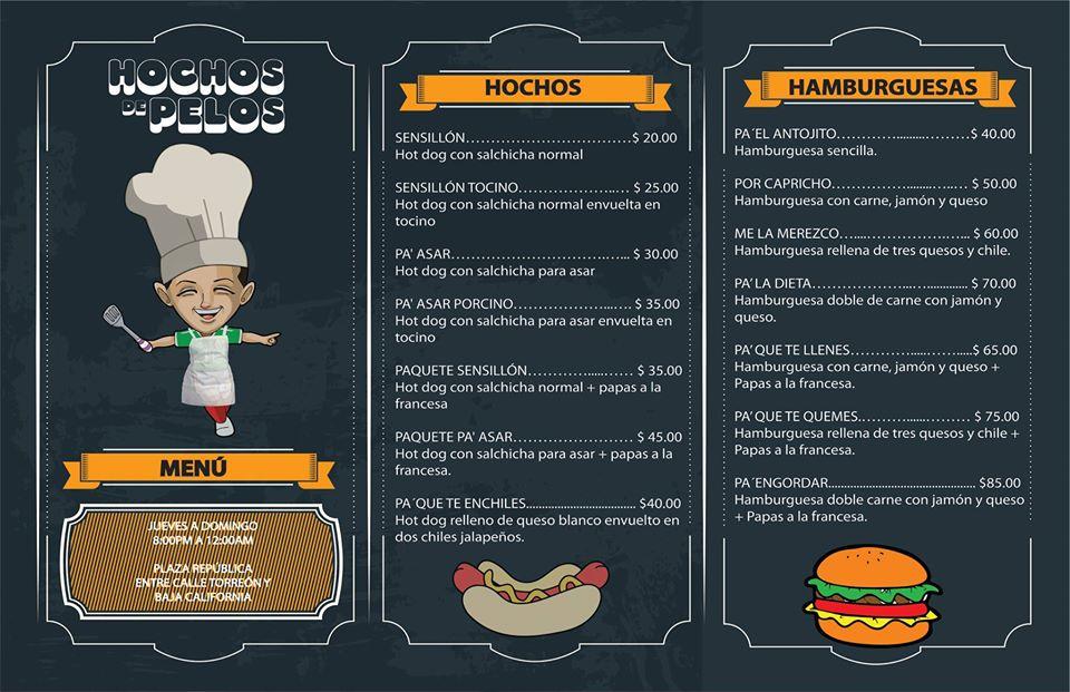 Menu at Hochos de Pelos restaurant, Saltillo
