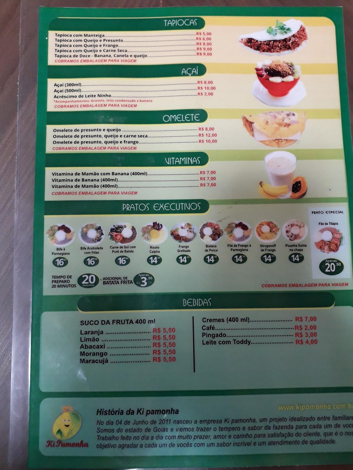 Menu at Ki Pamonha restaurant, Brasília, Rua 13 Lote 3 Loja143