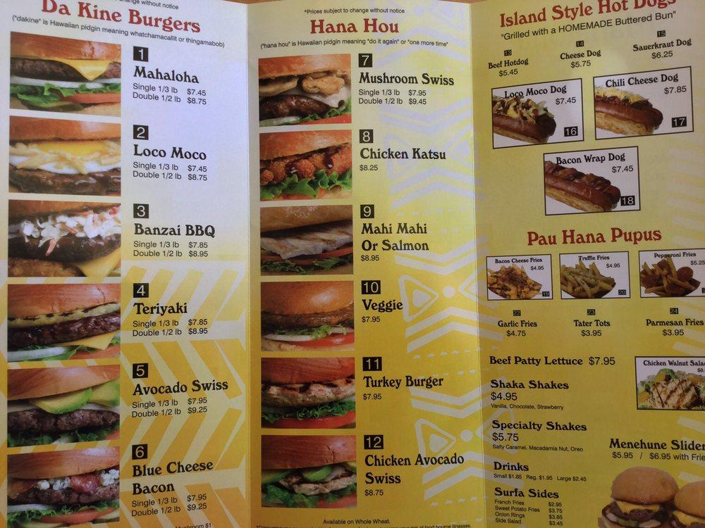 Menu at Mahaloha Burger Waikiki fast food, Honolulu, Kalākaua Ave