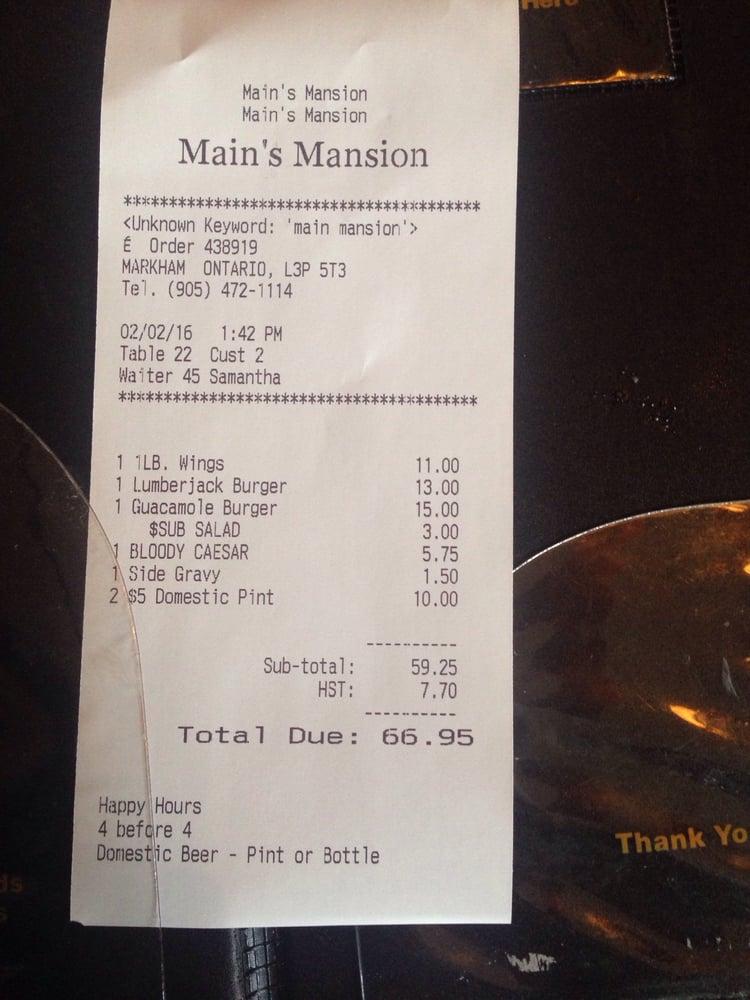 Menu at Main's Mansion pub & bar, Markham, 144 Main Street Markham N