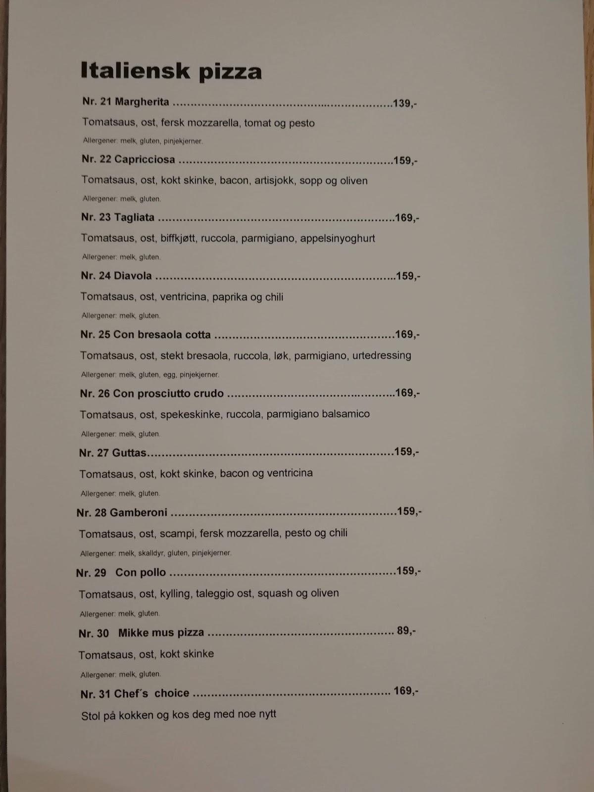 Menu at Mattarello, Pizza restaurant, Sandnes